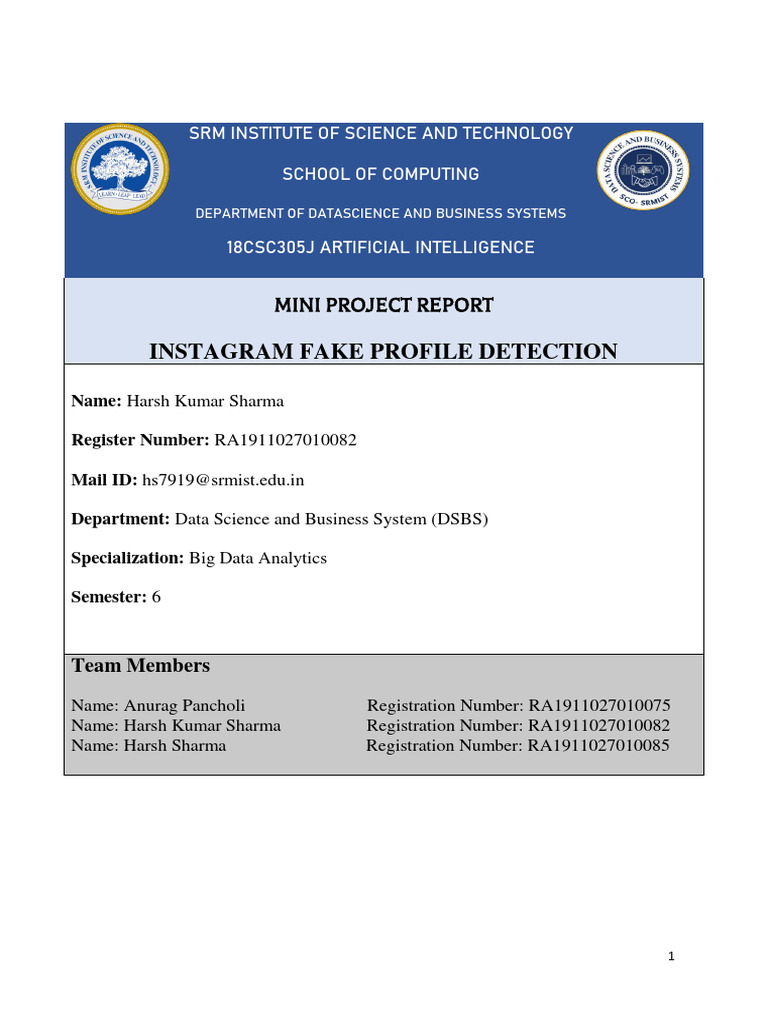 AI Insta Fake Proj Report | PDF | Machine Learning | Artificial Neural ...