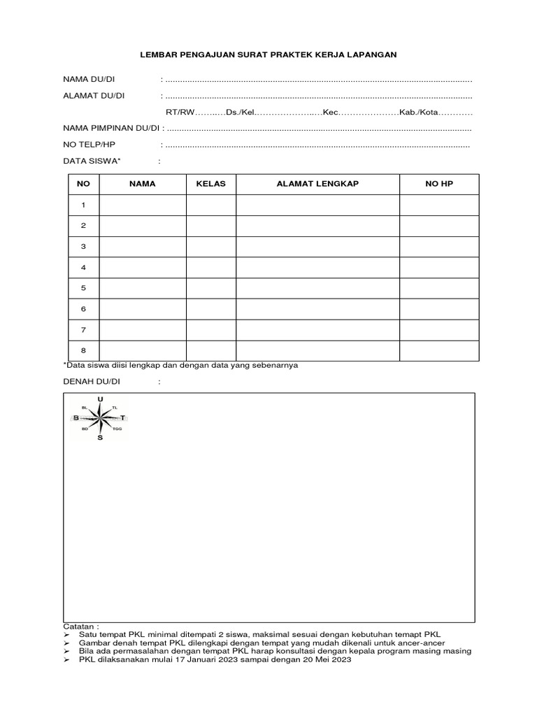 Pengajuan PKL Desa Ngebrak Kediri | PDF
