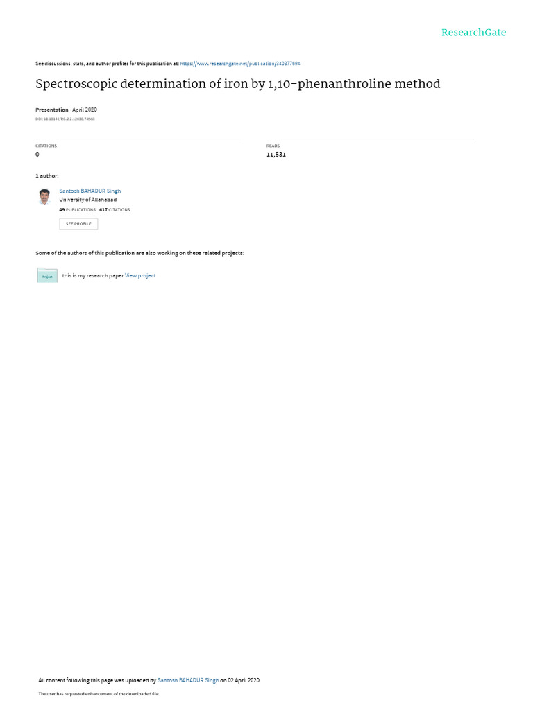 Spectroscopic Determination of Iron by 1,10-Phenanthroline Method | PDF ...