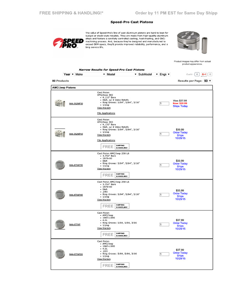 Speed-Pro Cast Pistons - Sealed Power | PDF