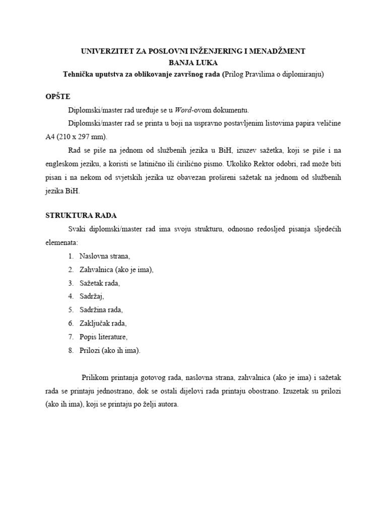 Tehnicka-Uputstva Diplomski-Rad Compressed | PDF