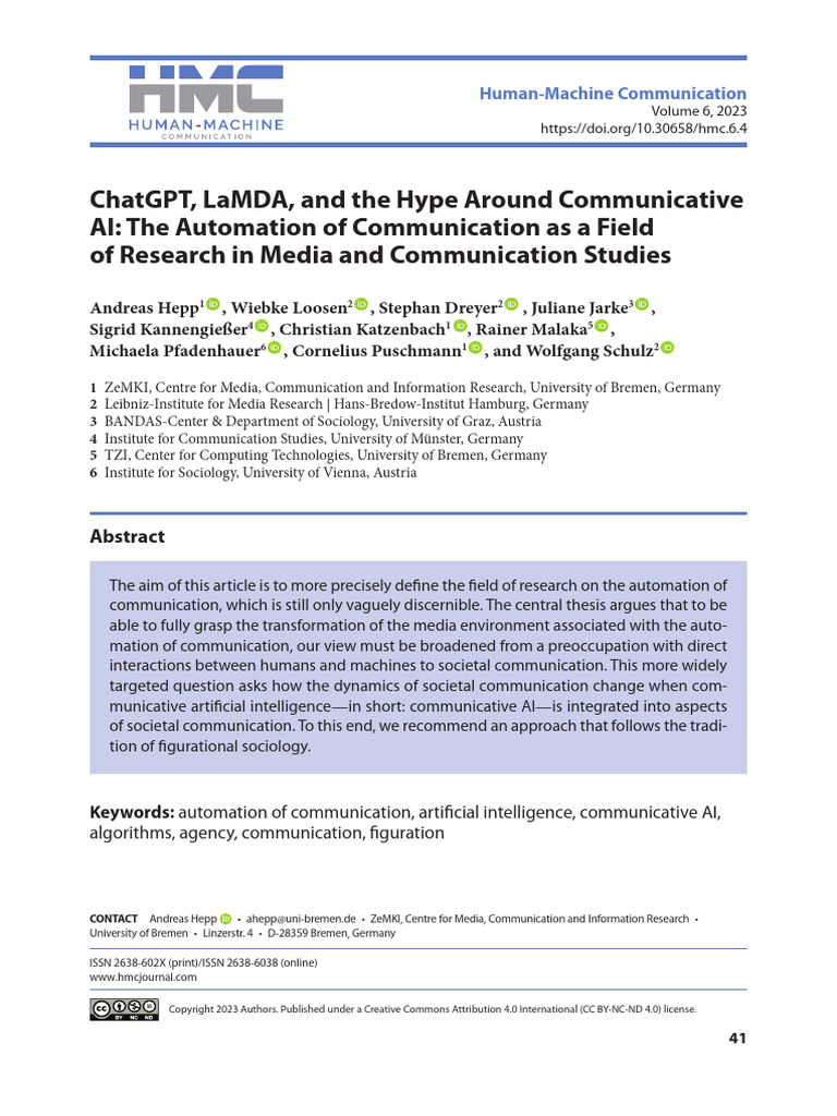 ChatGPT LaMDA and the Hype Around Communicative AI | PDF ...