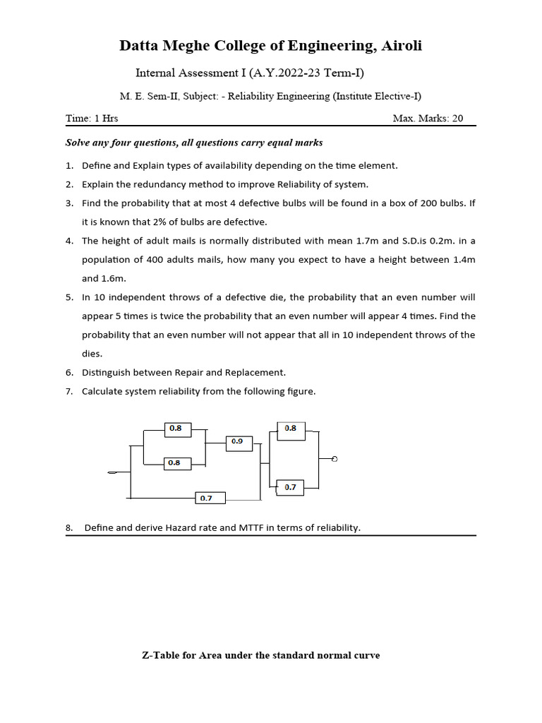Reliability Engineering Assessment Questions | PDF | Science ...