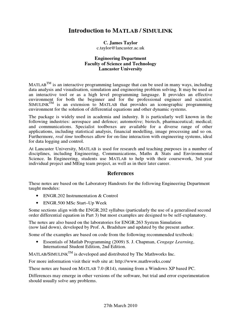 Matlab Simulink | PDF | Matlab | Matrix (Mathematics)