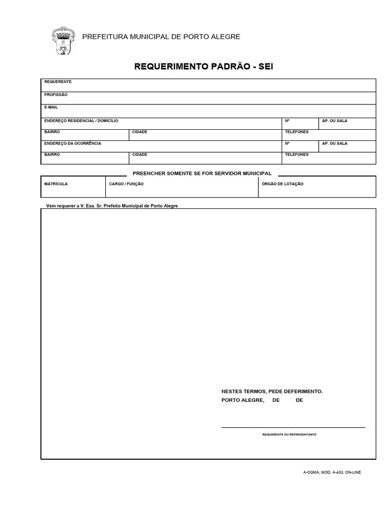 Requerimento Padrão - SEI Porto Alegre | PDF