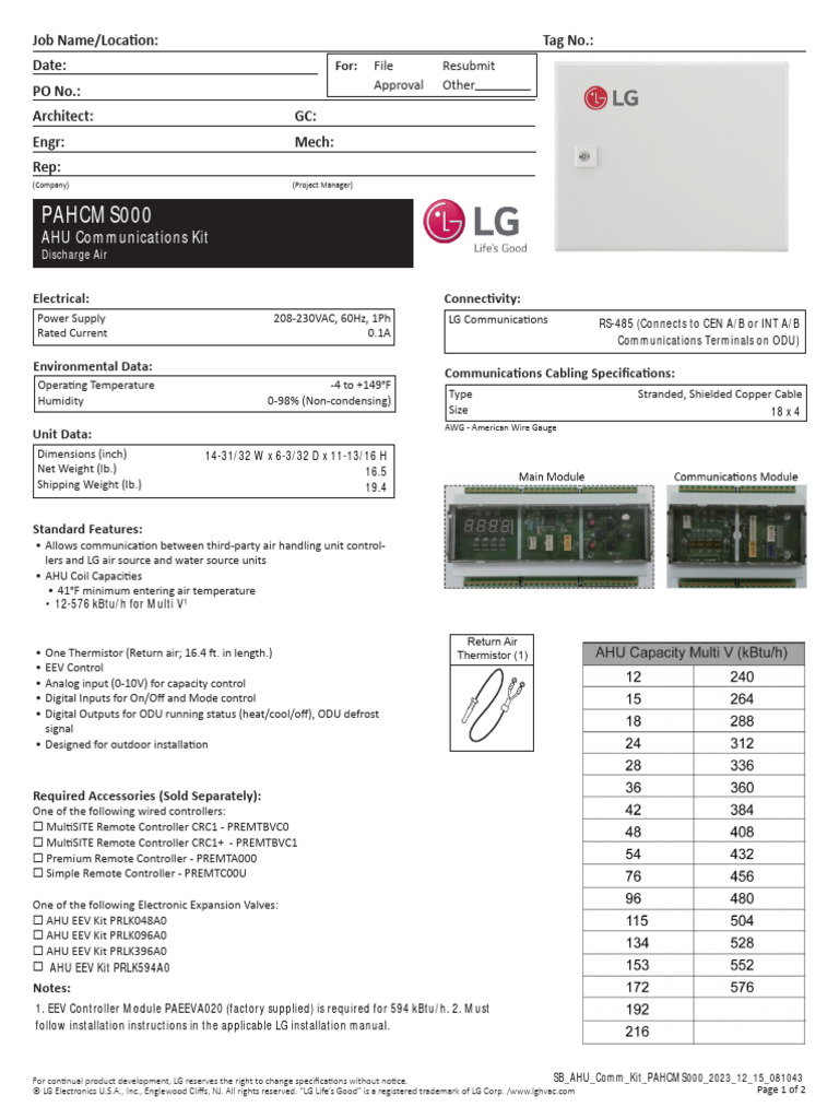 SB AHU Comm Kit PAHCMS000 | PDF | Electrical Engineering | Manufactured ...