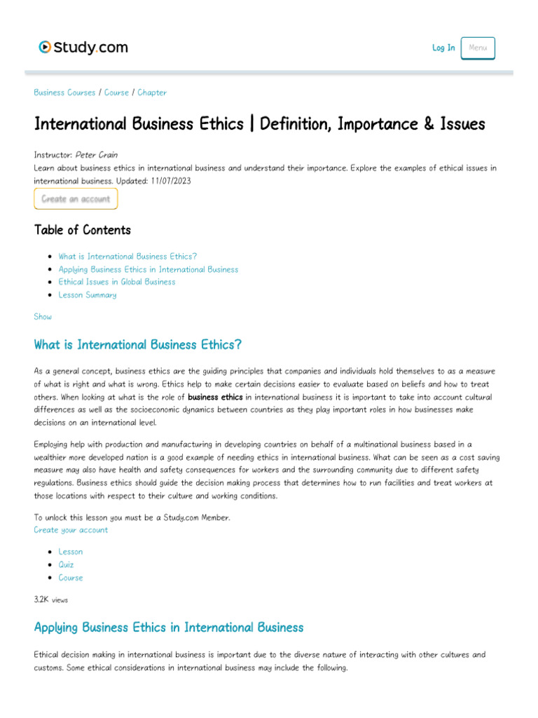 International Business Ethics - Definition, Importance & Issues | PDF ...