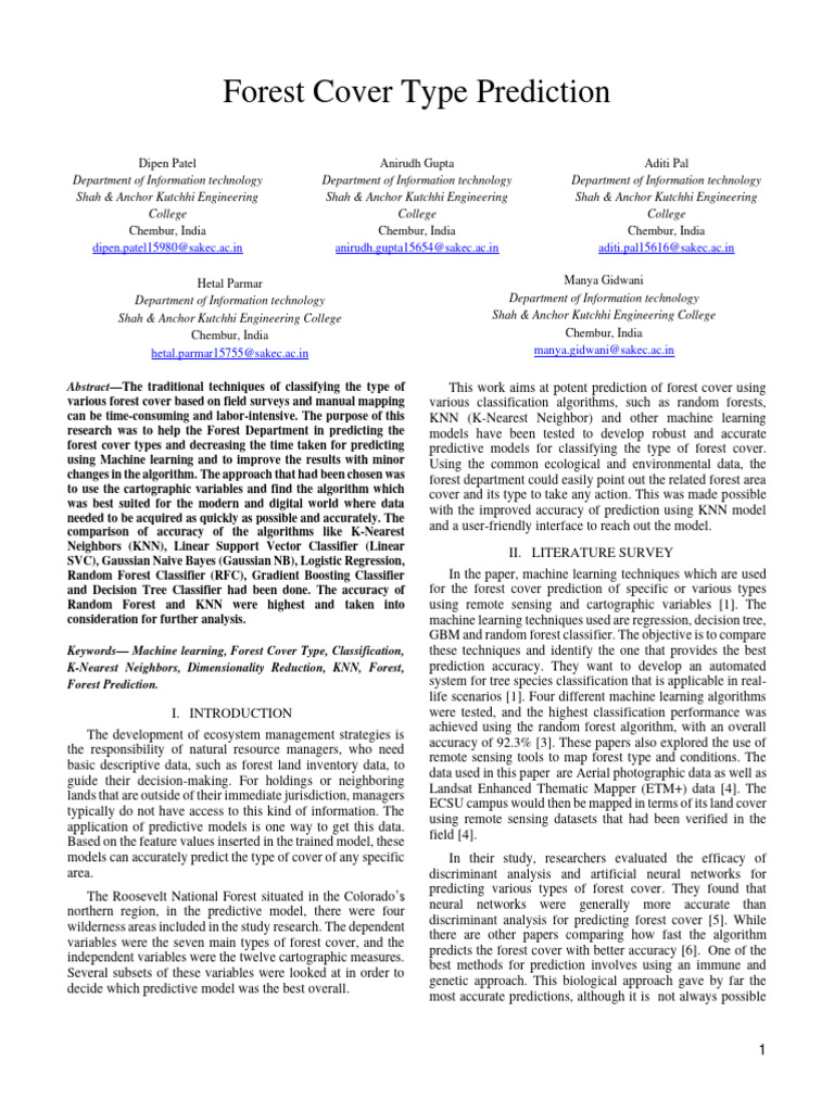 341 Forest Cover Type Prediction Pdf Cross Validation Statistics Statistical Classification