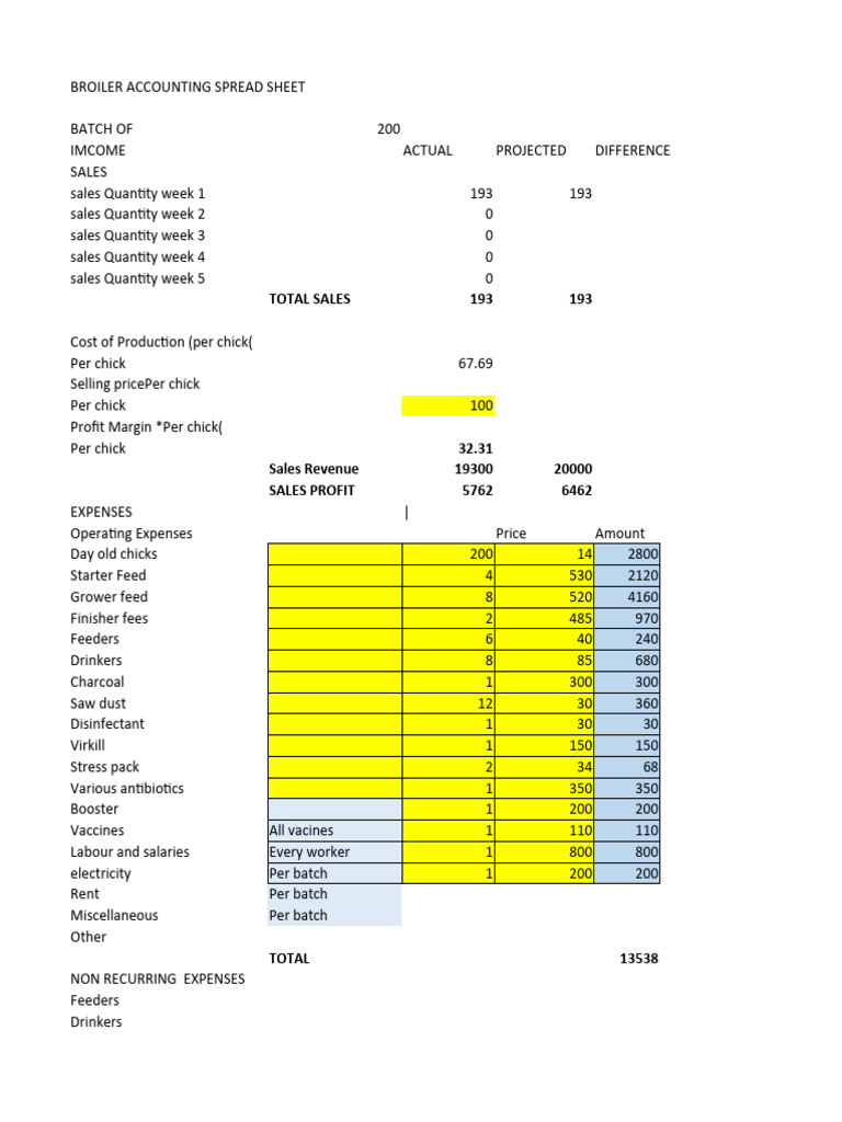 Broiler Accounting Spreed Sheet | PDF | Expense | Financial Accounting