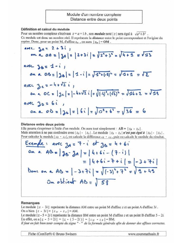 Module Nombre Complexe Distance Entre Deux Points | PDF