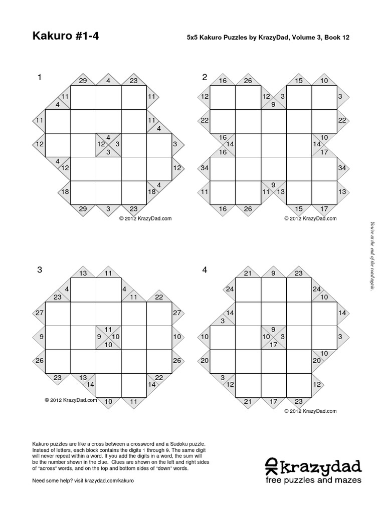 KD Kakuro 5x5 v3 s2 b012 | PDF | Recreational Mathematics ...