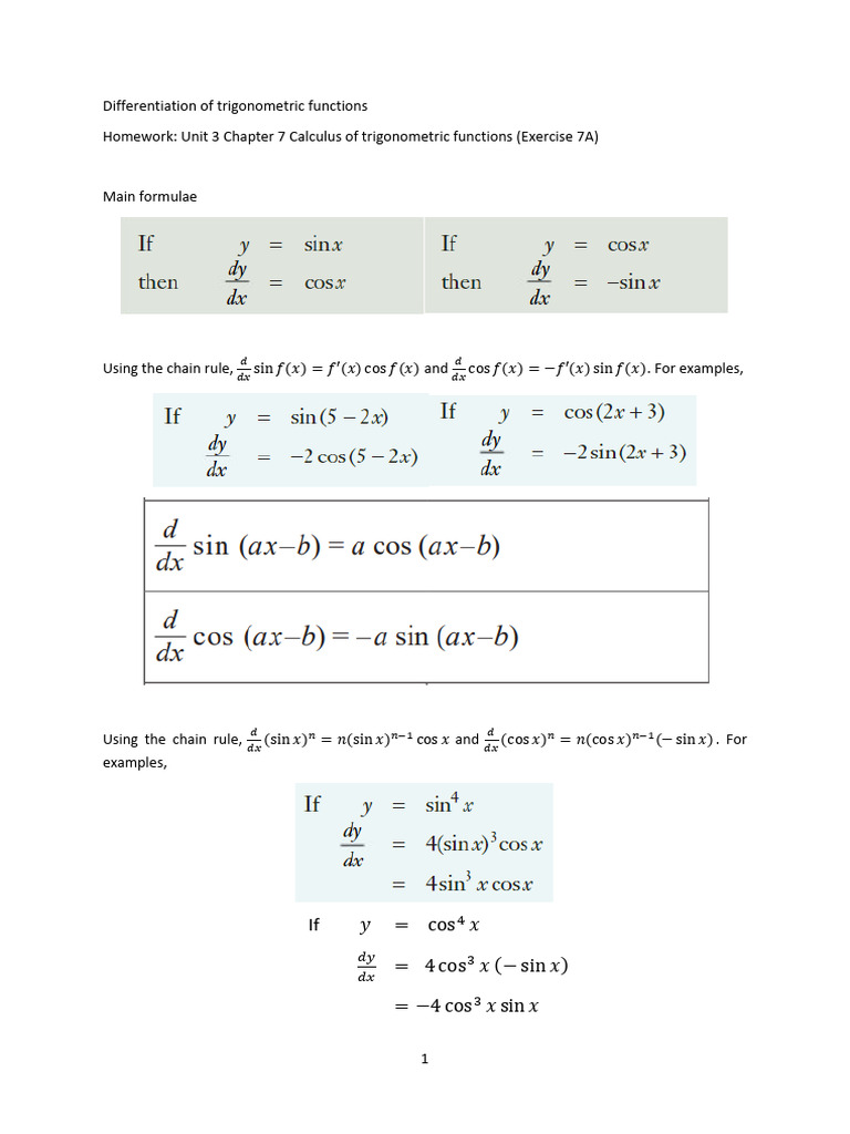 4 Differentiation Of Trigonometric Functions Pdf