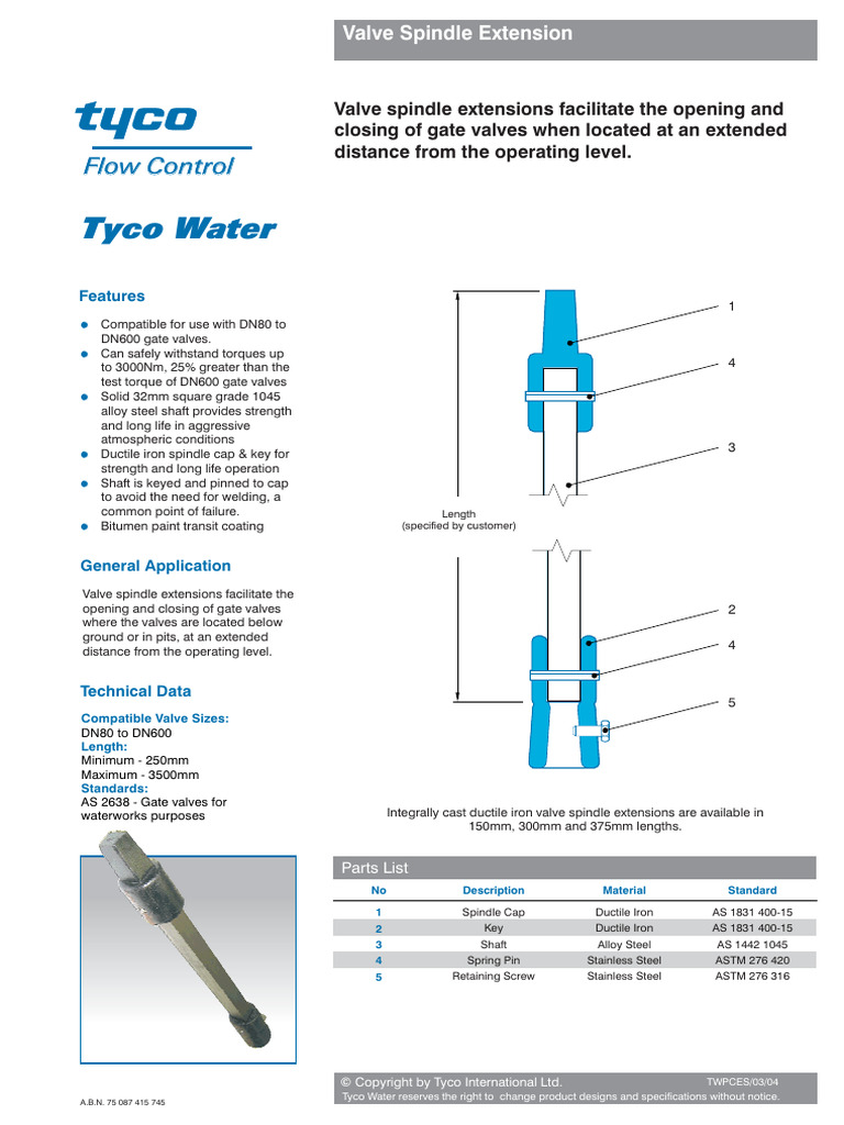 Valve Extension - Spindle Technical - Sheet | PDF | Valve | Steel