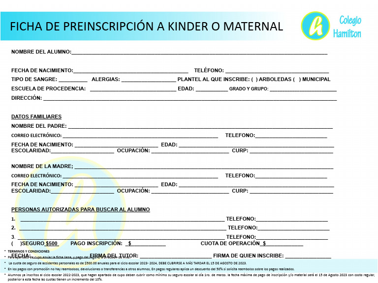 Ficha Inscripcion Kinder o Maternal | PDF