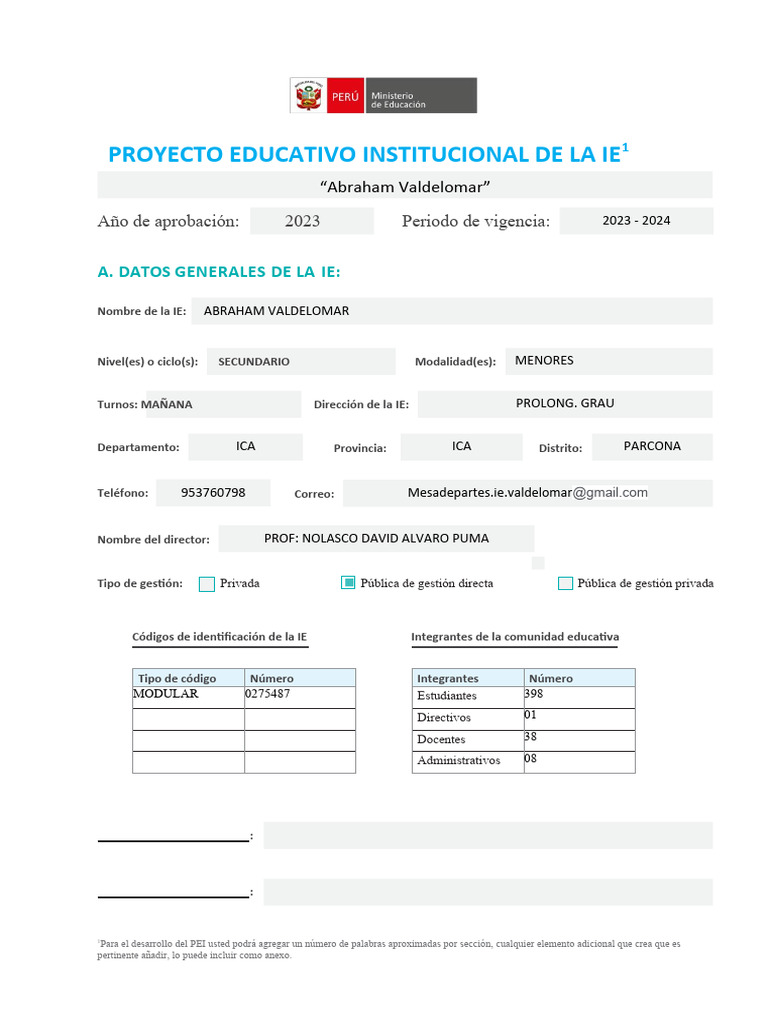 Plantilla PEI Editable Word 2 | PDF | Planificación | Democracia