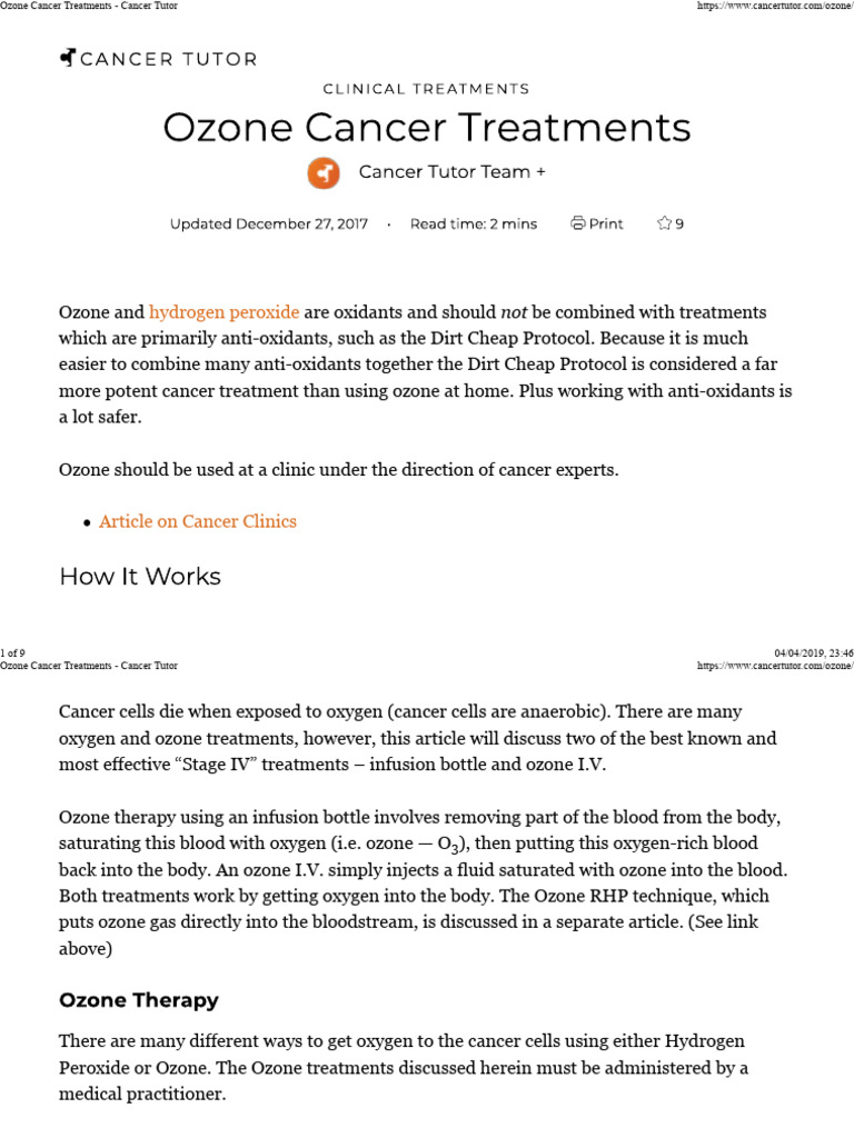 Ozone Cancer Treatments - Cancer Tutor | PDF | Therapy | Intravenous ...