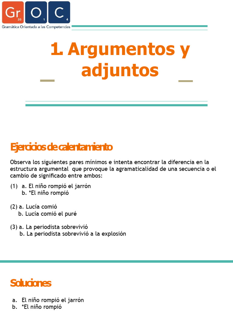 Argumentos y Adjuntos | PDF | Verbo | Predicado (Gramática)