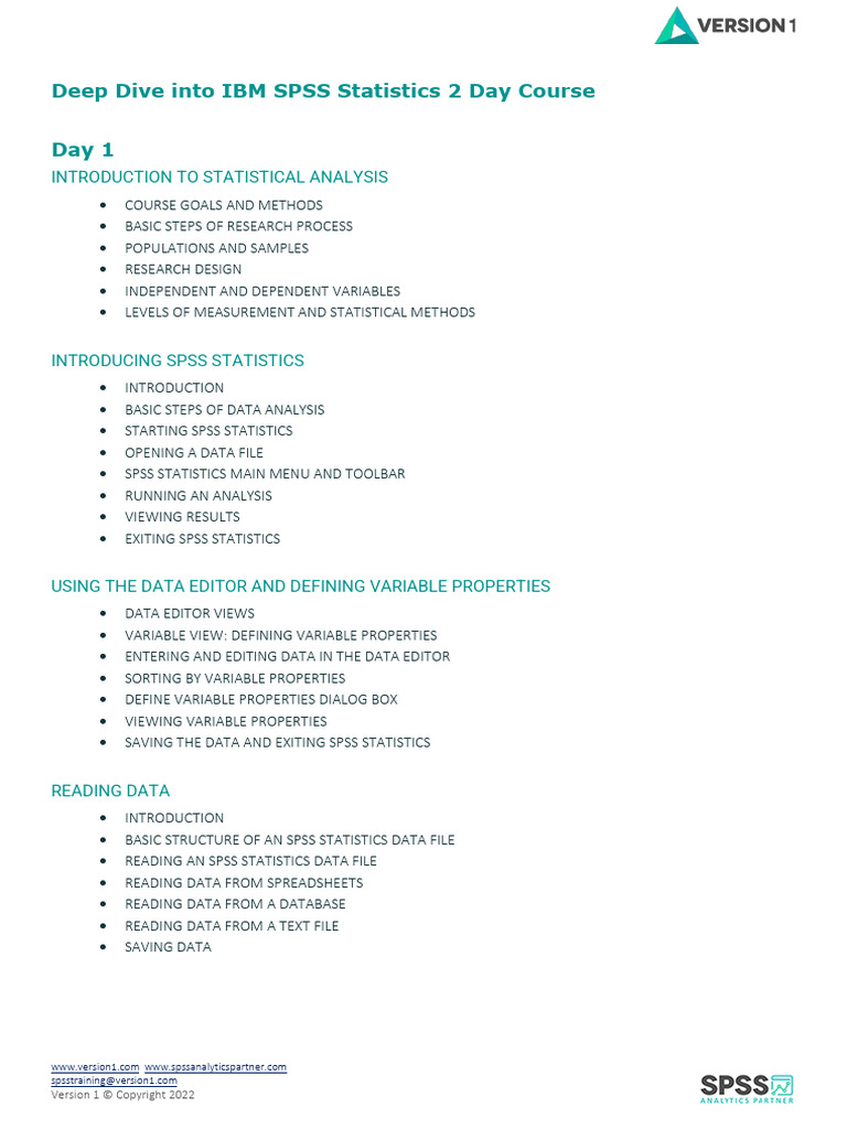 Deep Dive Into IBM SPSS Statistics 2 Day Course Syllabus | PDF | Spss ...