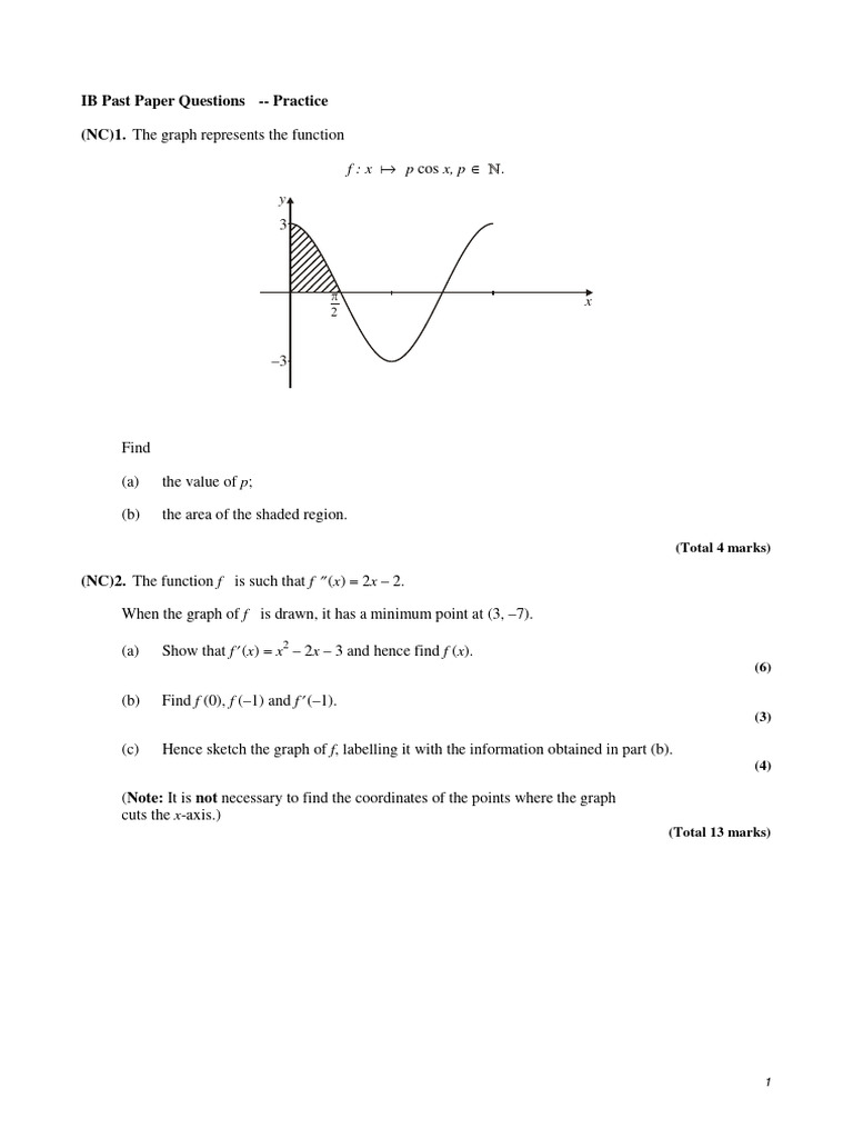 IB Math Past Paper Practice Questions | PDF | Slope | Elementary ...