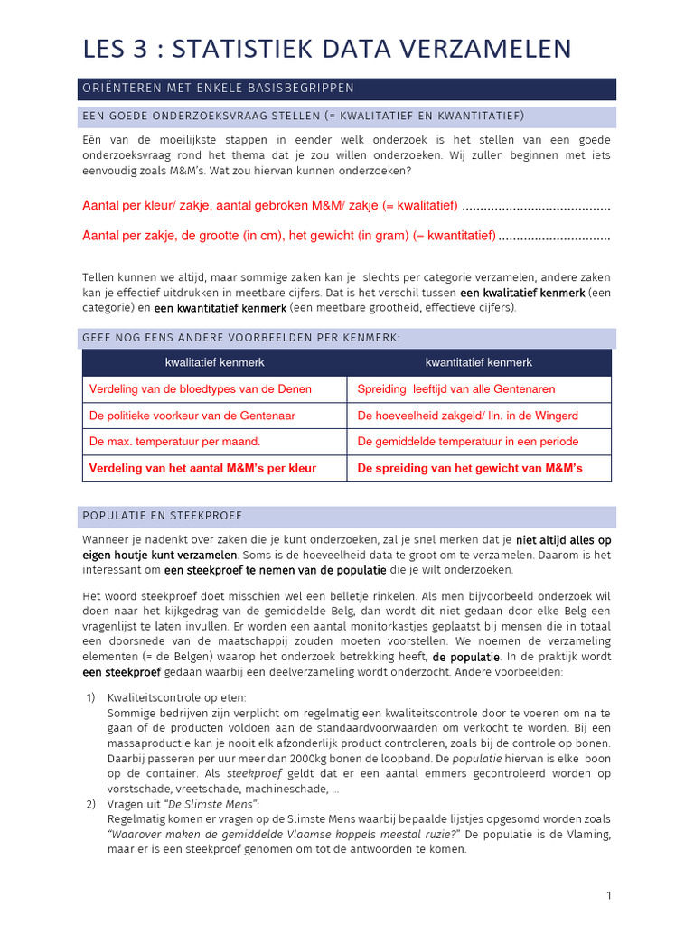 LES 03 Statistiek Data Verzamelen | PDF