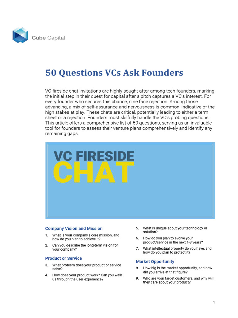 50 Questions VCs Ask Founders | PDF | Sales | Marketing
