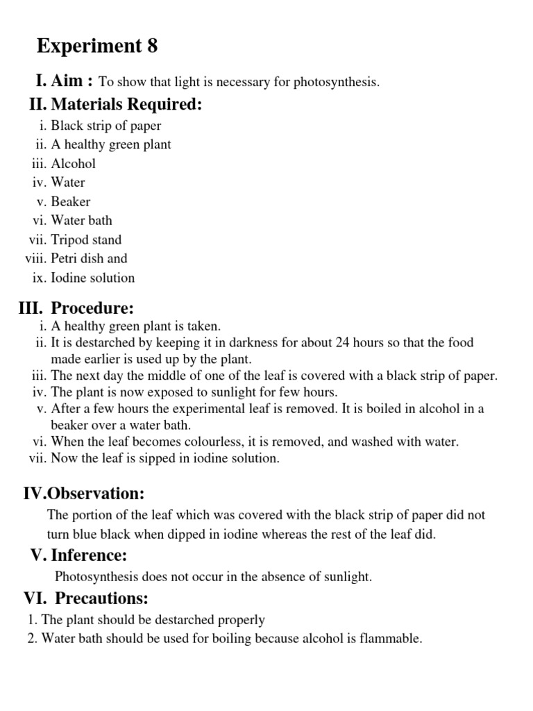 Biology Practical Experiment 8, 9 & 10 | PDF | Leaf | Photosynthesis