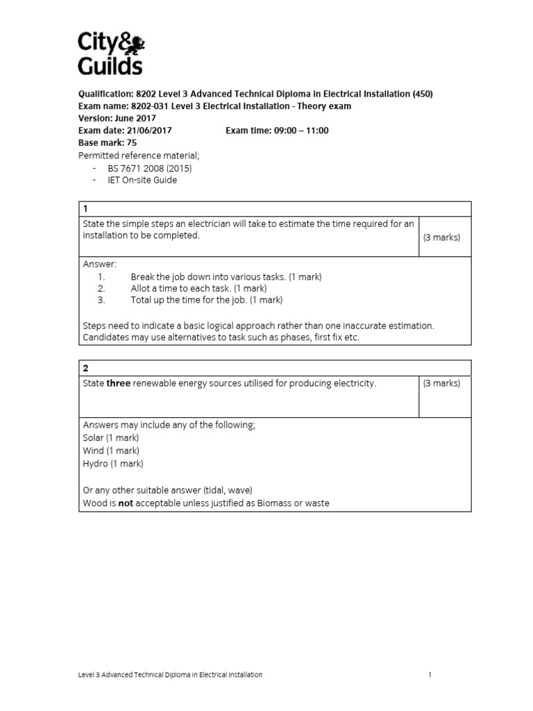 Level 3 Electrical Installation Exam Guide | PDF | Electrical Wiring ...