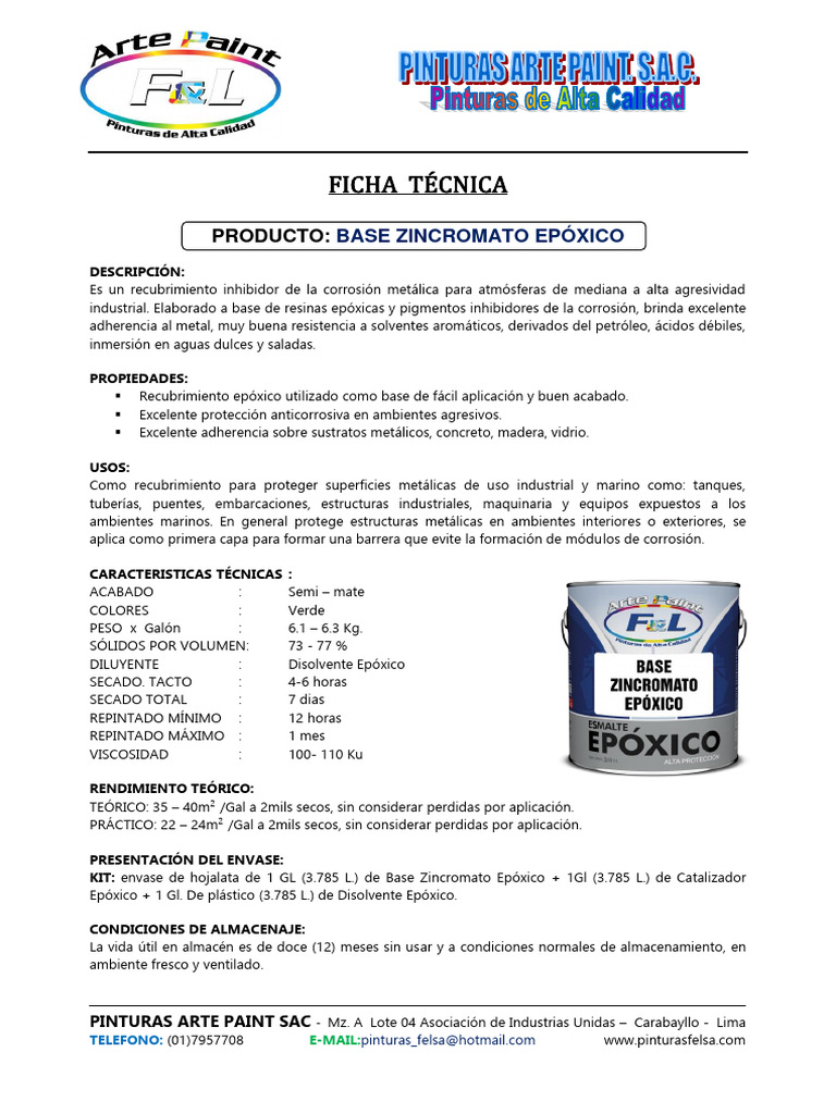 Base Zincromato Epóxico: Ficha Técnica | PDF | Epoxy | Corrosión