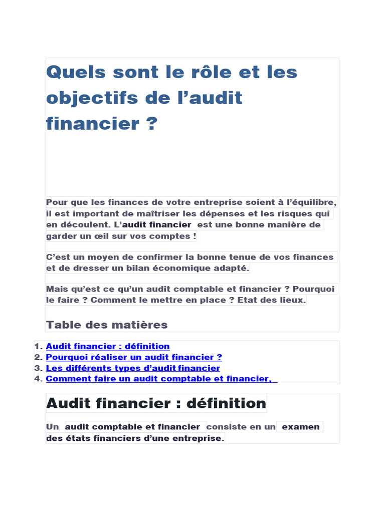 Audit Financier | PDF | Audit | Audit financier