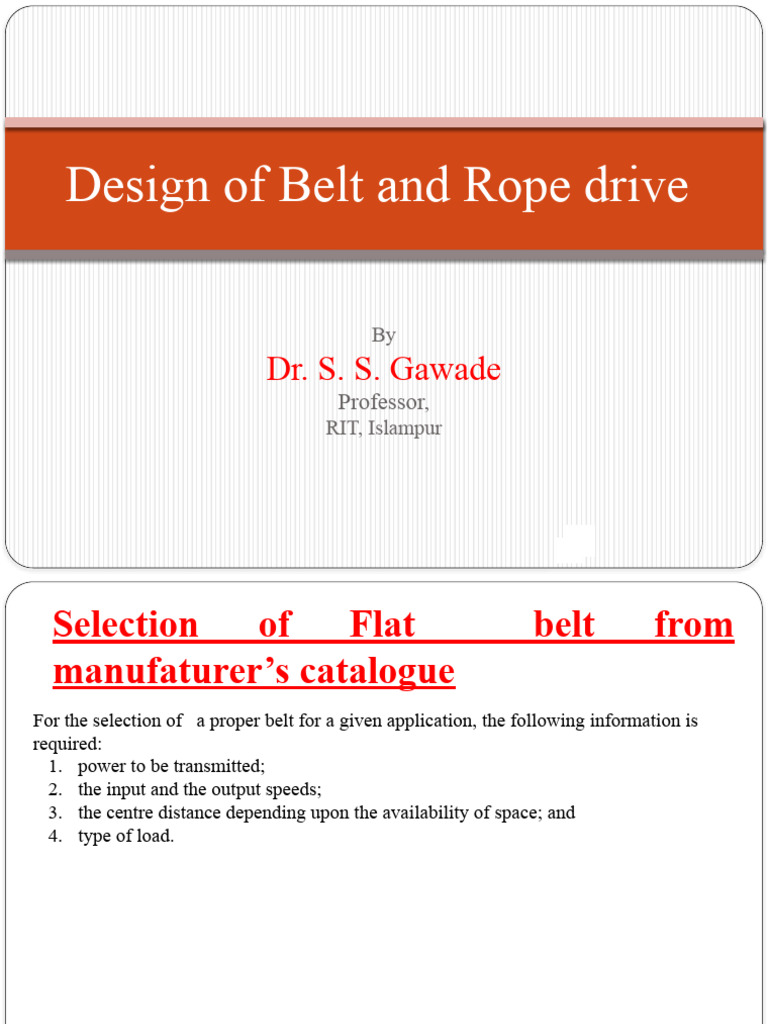 Design of Flat Belt From Manufacturers Catalog | PDF