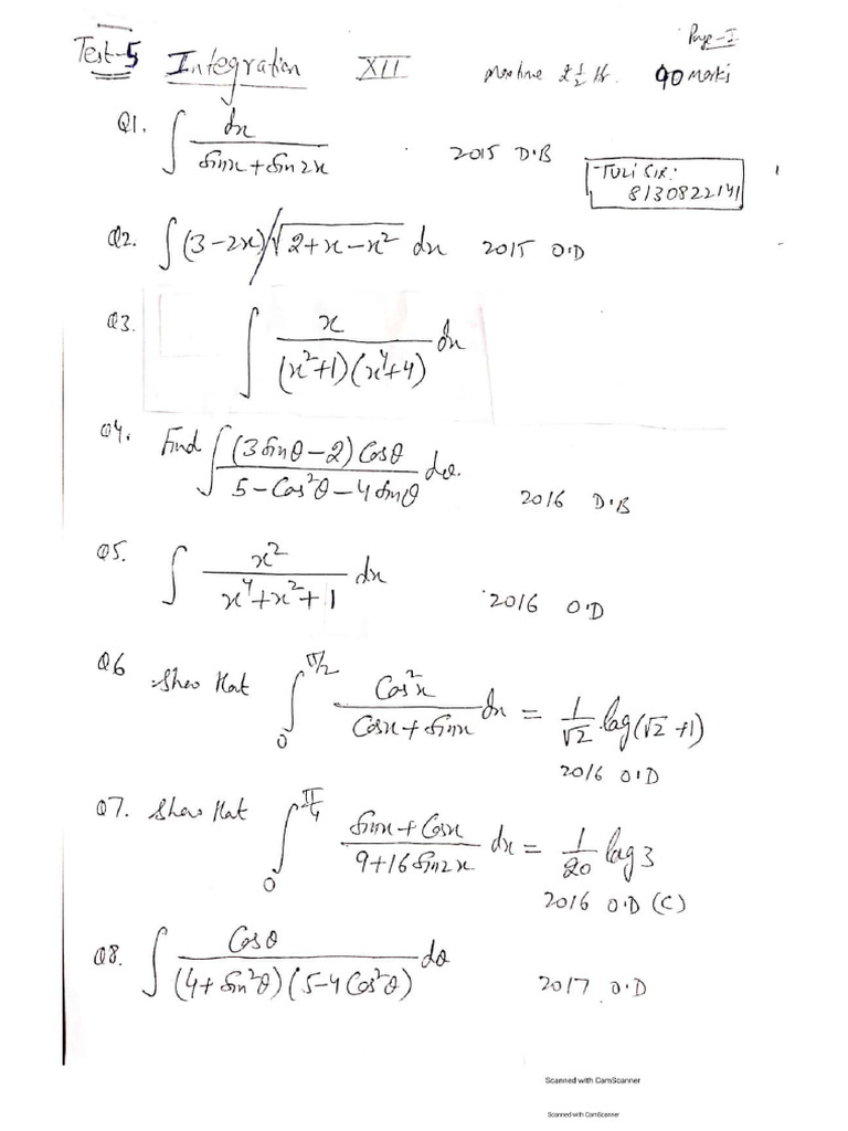 Test - 5 Integration | PDF