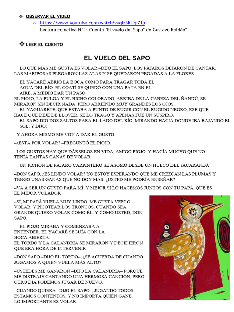 CUENTO ''EL VUELO DEL SAPO'' y actividades configurado | PDF | Aves