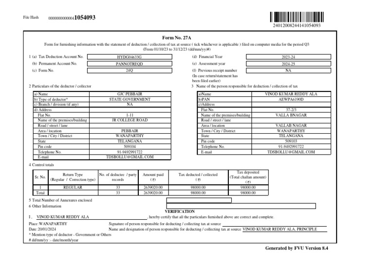 GJC Windows Tax Deduction Statement Q3 | PDF | Public Finance | Taxation