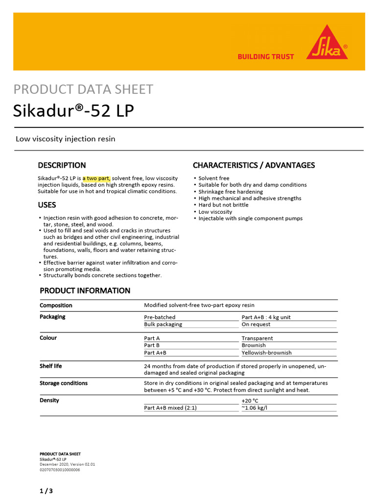Sikadur 52 LP | PDF | Concrete | Epoxy