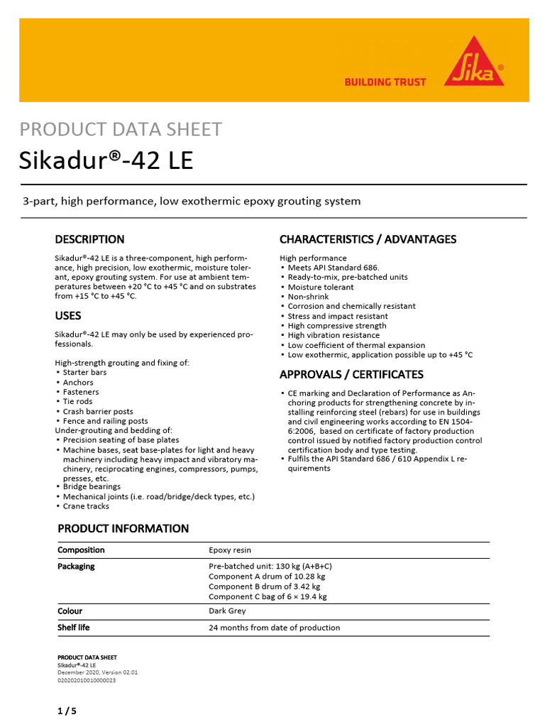 Sikadur 42 Le | PDF | Concrete | Young's Modulus