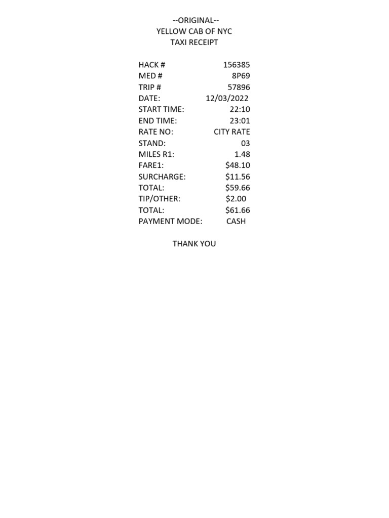 NYC Taxi Receipt | PDF
