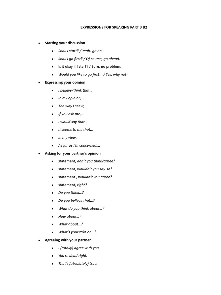 Expressions For Speaking Part 3 B2 | PDF