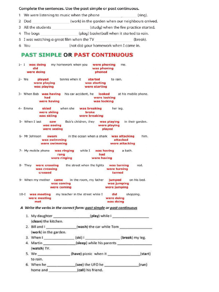 Ingles Pasado Simple y Continuo Ejercicios | PDF