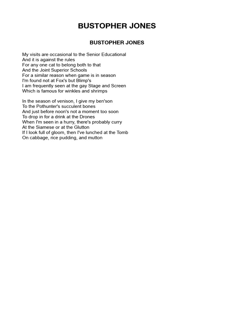 Bustopher Jones' Dining Adventures | PDF