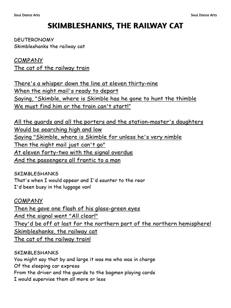 Skimbleshanks The Railway Cat Lyrics | PDF