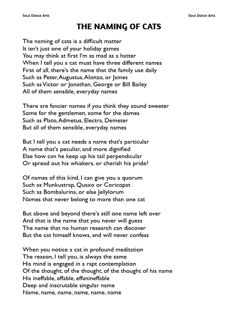 The Naming of Cats Lyrics | PDF