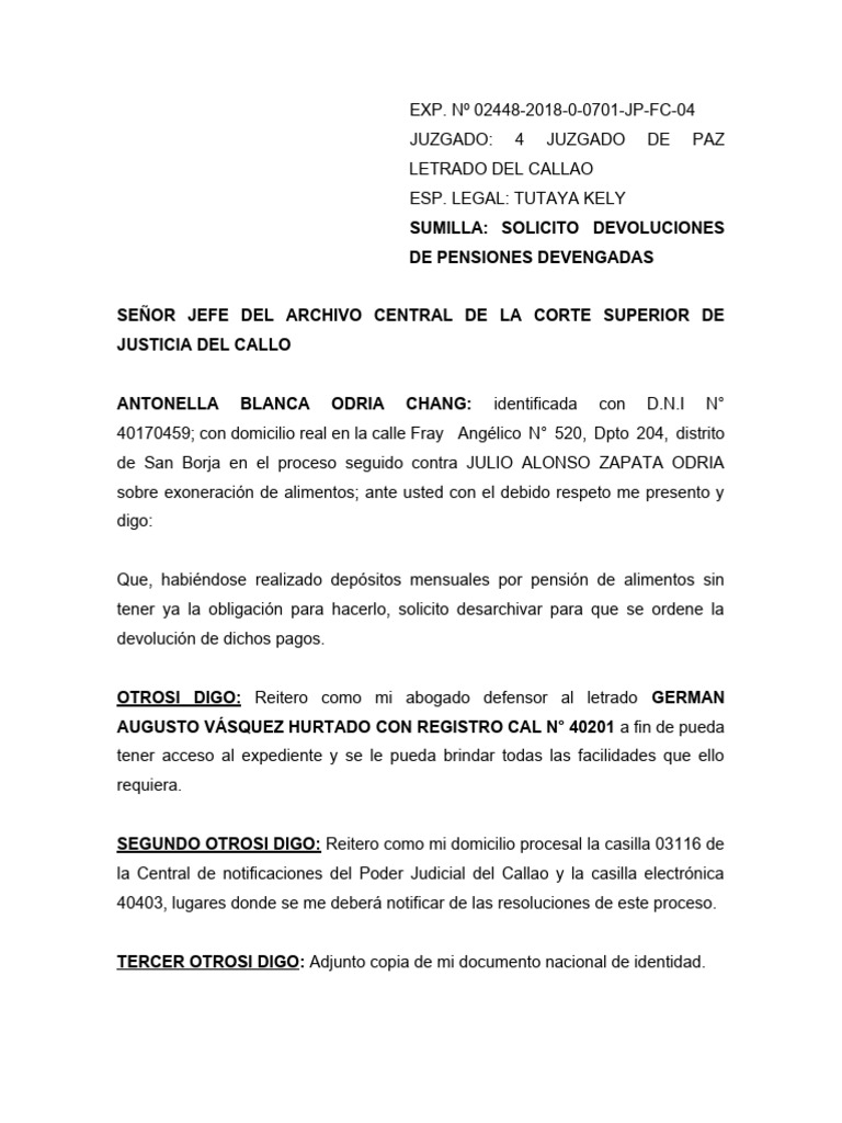 Solicitud Devolución Pensiones Callao | PDF | Derecho