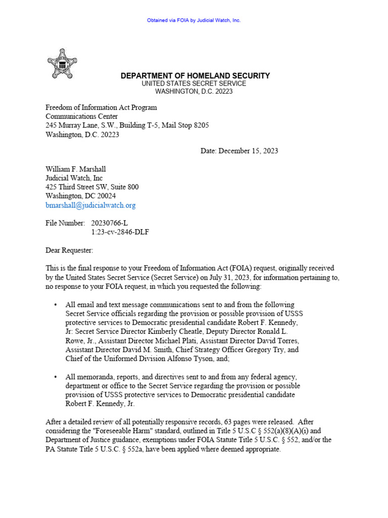 JW V Secret Service RFK Protective Detail 02846 | PDF | Freedom Of ...