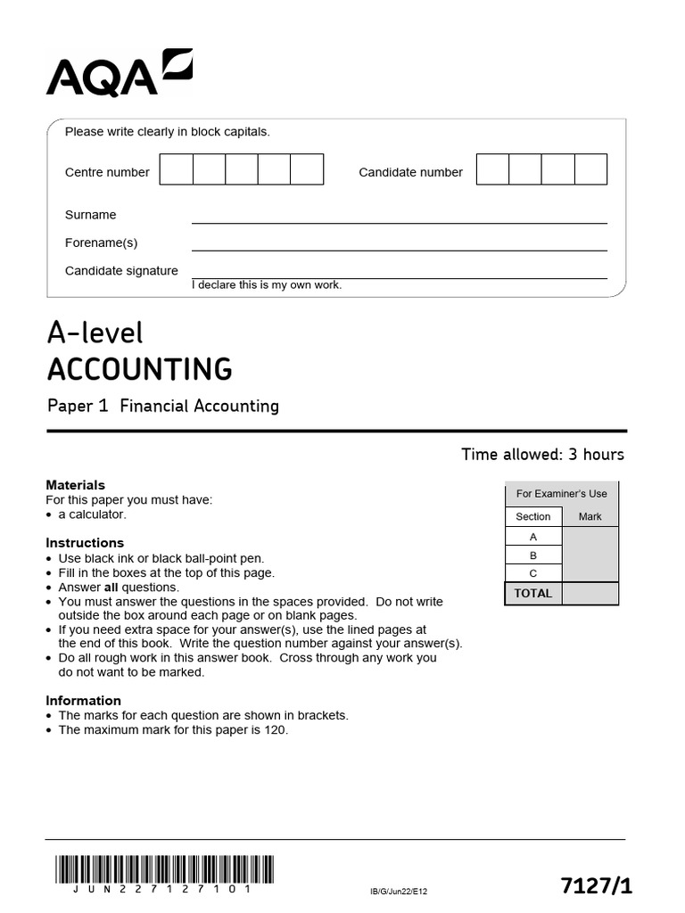 Aqa 71271 QP Jun22 | PDF