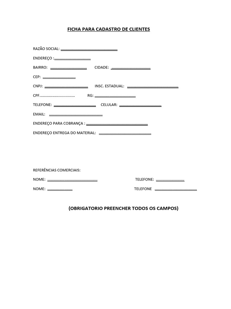 Modelo Ficha para Cadastro de Cliente | PDF
