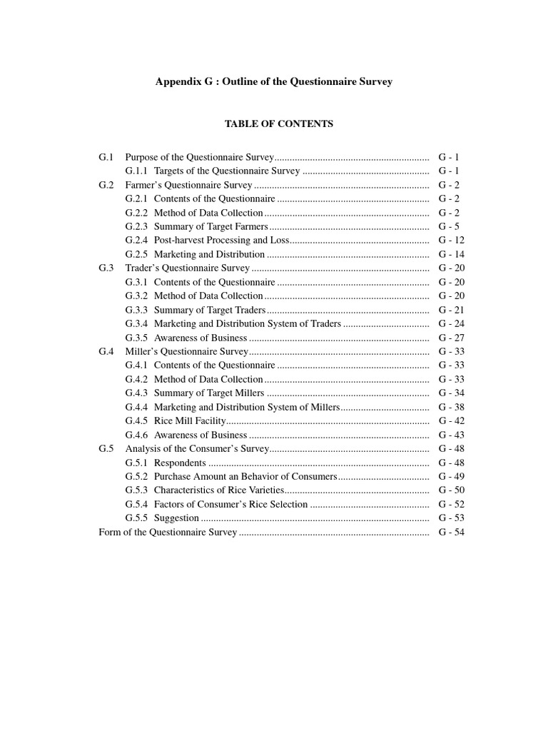 Appendix G: Outline of The Questionnaire Survey | PDF | Survey ...