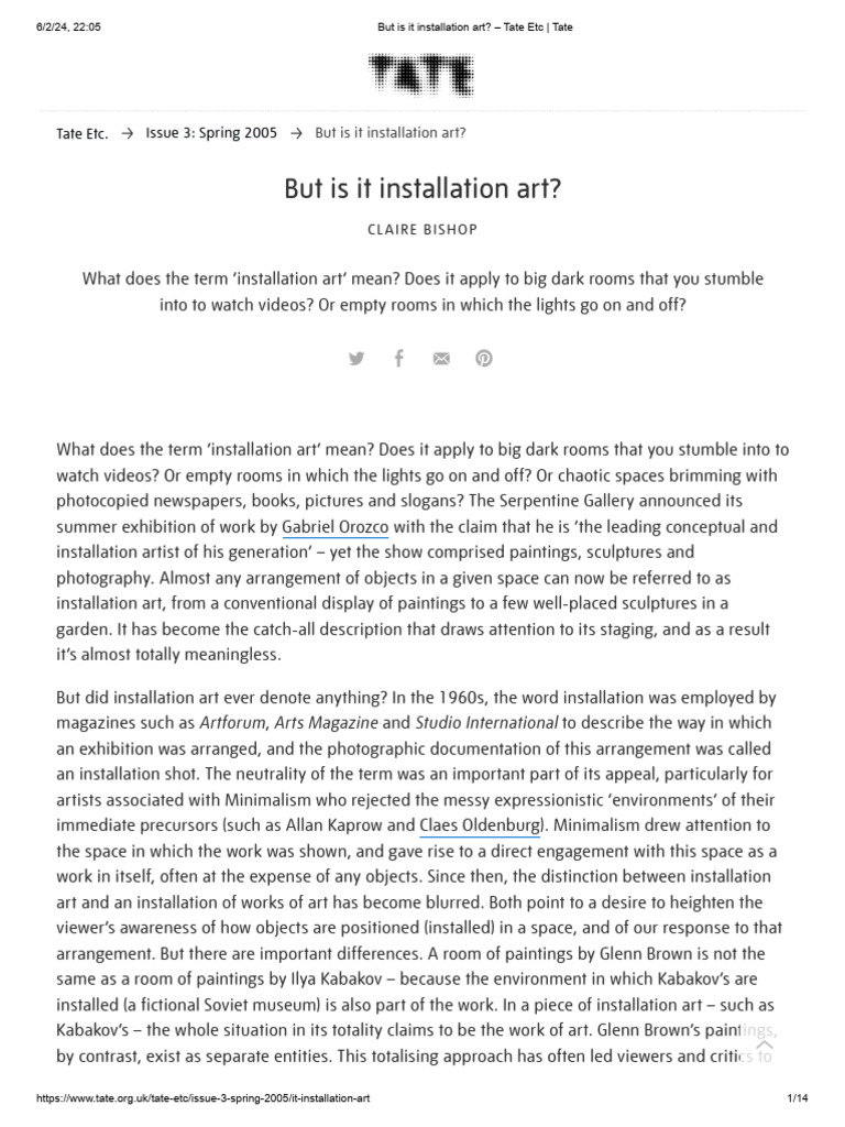Bishop - But Is It Installation Art - Tate | PDF | Installation Art | The Arts