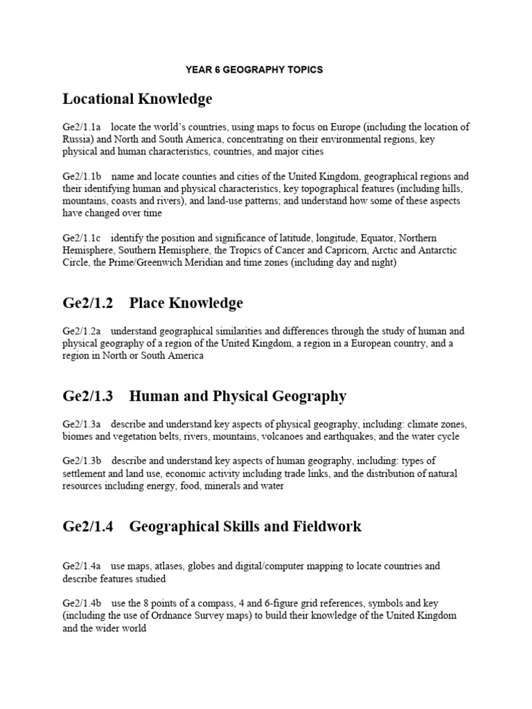 Year 6 Geography Curriculum Overview | PDF | Social Science | Science ...