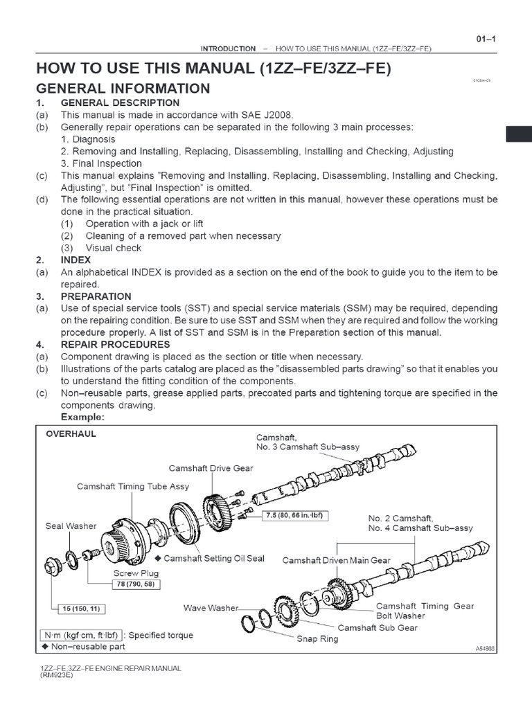 1ZZ-FE, 3ZZ-FE Engine Repair Manual Online PDF - PDF Download | PDF