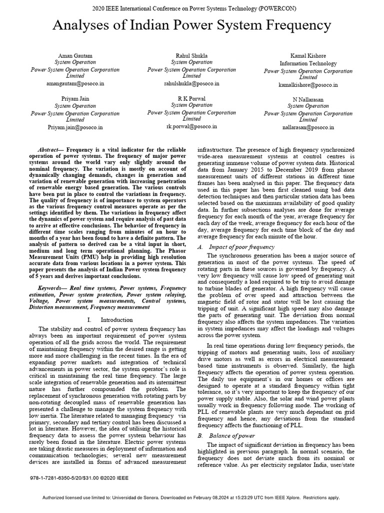 Analyses of Indian Power System Frequency | PDF | Electricity | Physical Quantities